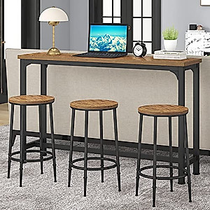 HOMYSHOPY Bar Table Set for 3, 4 Piece Console Table with 3 Stools, Counter Height Sofa Table Set with 3 Chairs for Breakfast Nook, Living Room and Apartment (Brown)