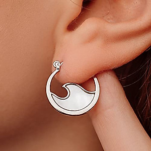 Pura Vida Silver Mother of Pearl Mini Wave Hoop Earrings - Handmade Earrings, Boho Earrings - Sterling Silver Earrings for Women, Statement Earrings for Women, Boho Jewelry for Women - 1 Pair