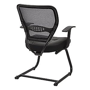 SPACE Seating Professional AirGrid Dark Back and Padded Black Eco Leather Seat, Fixed Arms and Lumbar Support Sled Base Visitors Chair
