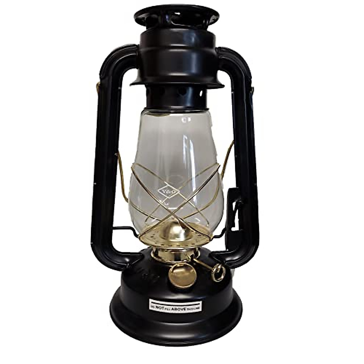 V&O 210-21000 Pathfinder Brass Trim Oil Lantern, Black