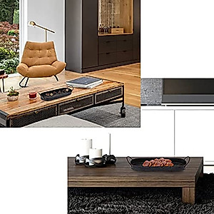 Hipiwe Industrial Style Metal Iron Tray Galvanized Serving Tray for Coffee Table, Home Decorative Centerpiece Tray Rustic Breakfast Serving Tray with Handles (Oval)