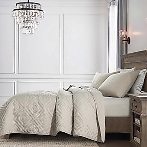 R.SHARE Oversized California King Size Quilt Bedding Sets with Pillow Shams, Beige Cal King Lightweight Soft Bedspread Coverlet for All Season, 118x106 inches