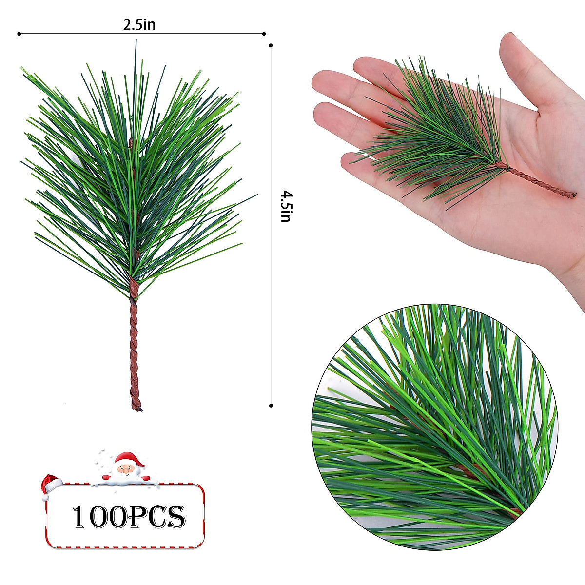Alpurple 100 PCS Artificial Green Pine Needles Branches-Small Pine Twigs Stems Picks-Fake Greenery Pine Picks for Christmas Garland Wreath Embellishing and Home Holiday Garden Decoration