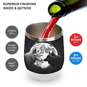 WYUSPGK 304 Stainless Steel Insulated Cup, Wolves Love Under The Moon Wild Animal Print Smooth Rim, Durable & Reusable - Perfect for Office, Home, And Travel
