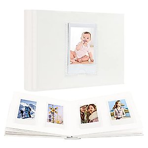 64 Pockets Mini Photo Album with Writing Space, Front Window, Polaroid Photo Album 3 Inch for Fujifilm Instax Mini 12 11 9 8 7+ 40 EVO Film, Polaroid 300, HP Sprocket, K-pop Photocards (White)