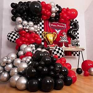 ALL-IN-1 Race Car Balloon Arch Kit with BONUS Trophy & Number 2 - Race Car Balloon Garland Kit for Lightning McQueen Cars 2 Birthday Party Supplies & Hot Wheels Balloon Race Cars Decorations