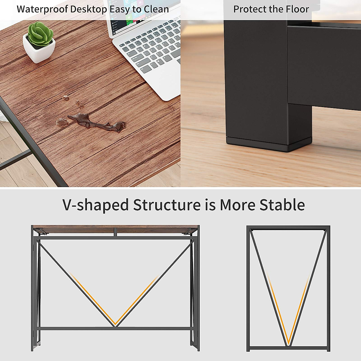 NOBLEWELL 39 inch Grained Brown Folding Computer Desk Table for Home Office