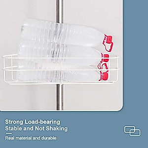 BAOYOUNI 4 Tier Shower Caddy Tension Pole Corner Bathroom Organizer Shelf Shampoo Holder Basket Bathtub Storage Rack Floor to Ceiling Adjustable Stand Space Saver - No Drilling - White