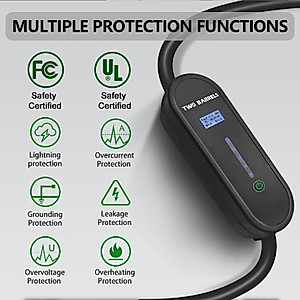 Twobarrels Level 1-2 Portable EV Charger, 16Amp 110-240V 26ft Cable Electric Vehicle Charger, NEMA 6-20 Plug EV Charging Stations with NEMA 5-15 Adapter for J1772 Electric Cars