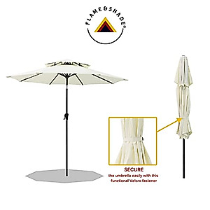 FLAME&SHADE 9 ft Double Top Outdoor Market Patio Table Umbrella with Tilt, Ivory