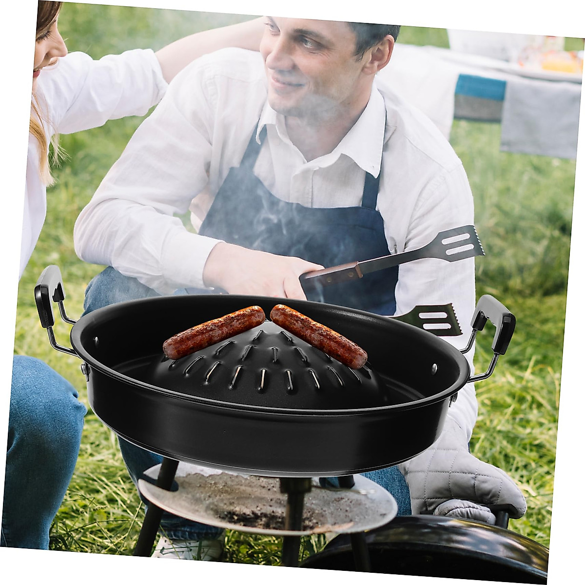Ciieeo Korean BBQ Grill Pan Non-Stick Barbecue Pan Portable Thai Grilling Pan 30cm Stovetop Barbecue Tray Round Griddle Pan for Home Camping Picnics Restaurant Grilling