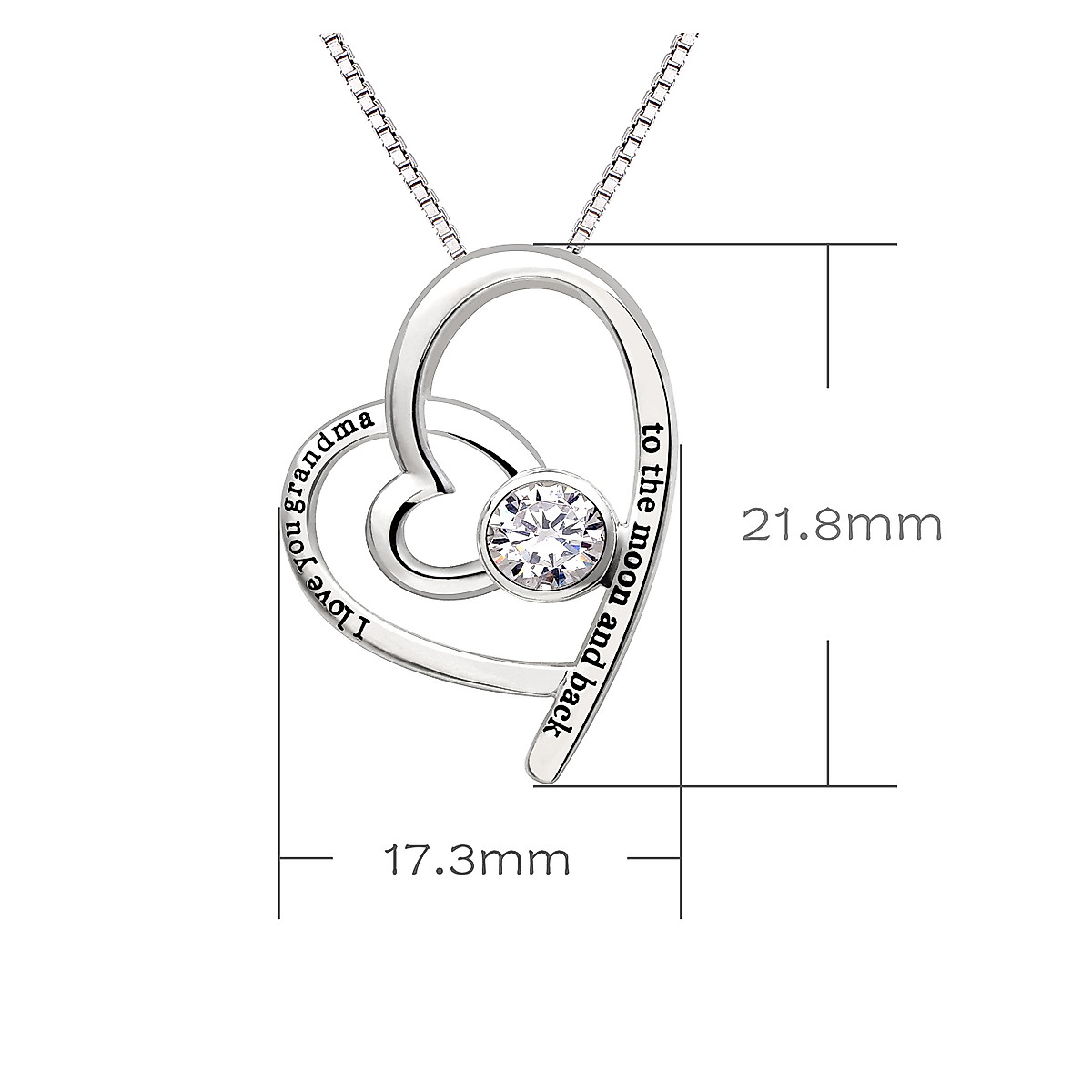 ALOV Jewelry Sterling Silver "I love you grandma to the moon and back" Love Heart Cubic Zirconia Pendant Necklace