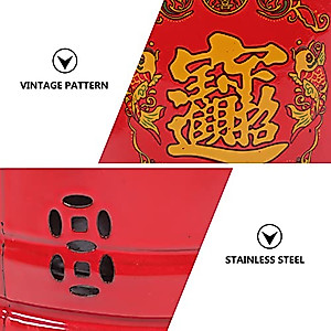 Stainless Steel Burn Barrel Metal Incinerator Cage Fire Pit Feng Shui Garden Backyard Debris Bin for Chinese New Year Paper Leaf Trash Buddhist Ritual Supplies, Red, ACR6219PAU1750WHOH16NI, 33x28cm