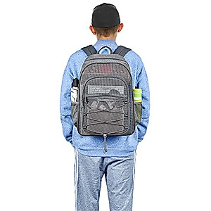 Heavy Duty Mesh Backpacks for Adults, Mesh School Booking Bags for Boys and Girls, See Through Backpack with Adjustable Straps, Mesh Bags for Swimming(Grey)