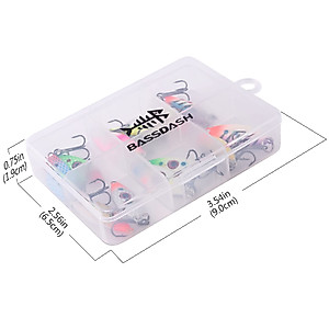 BASSDASH Ice Fishing Lure Kit Glowing Paint Jigs for Winter Ice Jigging Crappie Sunfish Perch Walleye Pike with Tackle Box (BI06-12pcs Assorted Perch/Walleye/Pike jigs)