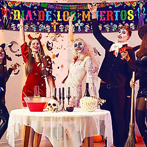 Dia De Los Muertos Decorations Day of the Dead Banner Yard Sign Backdrop Banner with Floral Sugar Skull for Indoor Outdoor Mexican Themed Party Halloween Decorations Supplies