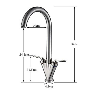 XYMSAF Bath Kitchen Sink Faucets Brushed Nickel Dual Handle Kitchen Basin Faucets Deck Mounted Hot & Cold Water Mixer Basin Sink Taps