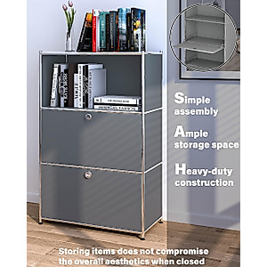 Simplink Metal Shelf with 2 Flap Doors, Large Capacity Cabinet,DIY Modern Home Furnishing,Perfect for Home, Office, Kitchen, Hallway,Foyer (Grey)