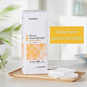 McKesson Woven Gauze Sponges, Non-Sterile, 12-Ply, 100% Cotton, 3 in x 3 in, 200 Per Pack, 20 Packs, 4000 Total