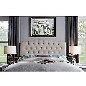 Rosevera Darax Adjustable Height Headboard with Linen Upholstery and Button Tufting, Queen, Beige