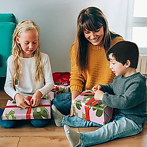 CENTRAL 23 All Occasion Wrapping Paper - 6 Sheets Pink and Green Gift Wrap - Cute Frogs - Vegan Ink - For Birthday, Christmas, Baby Shower - For Boys Girls Kids - Comes With Fun Stickers