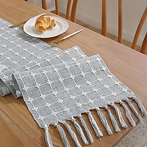 Hsvanyr Farmhouse Rustic Table Runners with Tassels Rectangle Embroidered Dresser Scarf for Kitchen Dining Picnic Coffee Table,13inch by 118inch