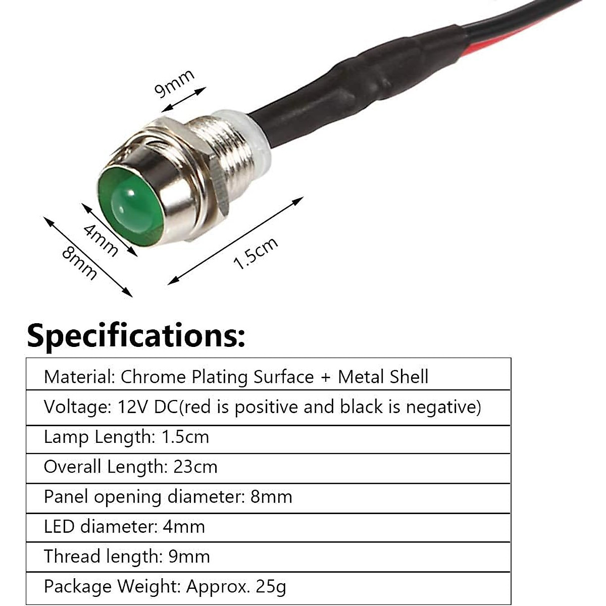Haosie 4Pcs 12v Green LED Lights Indicator Lights, Flat Head Indicator Signal Lamp with 230mm Cable Length Metal LED Indicator Light for Car Trucks Boats(Green)