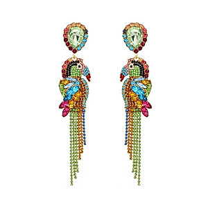 Parrot Earrings for Women, Cute Bird Parrot Tassel Earrings for Womens, Beaded Parrot Dangle Earrings Hypoallergenic, Tropical Parrot Animal Bohemian Drop Earrings, Sterling Silver, No Gemstone