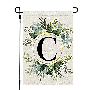 CROWNED BEAUTY Monogram Letter C Garden Flag Floral 12x18 Inch Double Sided for Outside Small Burlap Family Last Name Initial Yard Flag CF765-12