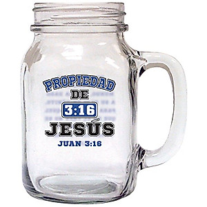 Divinity Boutique "Propiedad de Jesus" Spanish Old Fashioned Drinkin' Jar, Clear