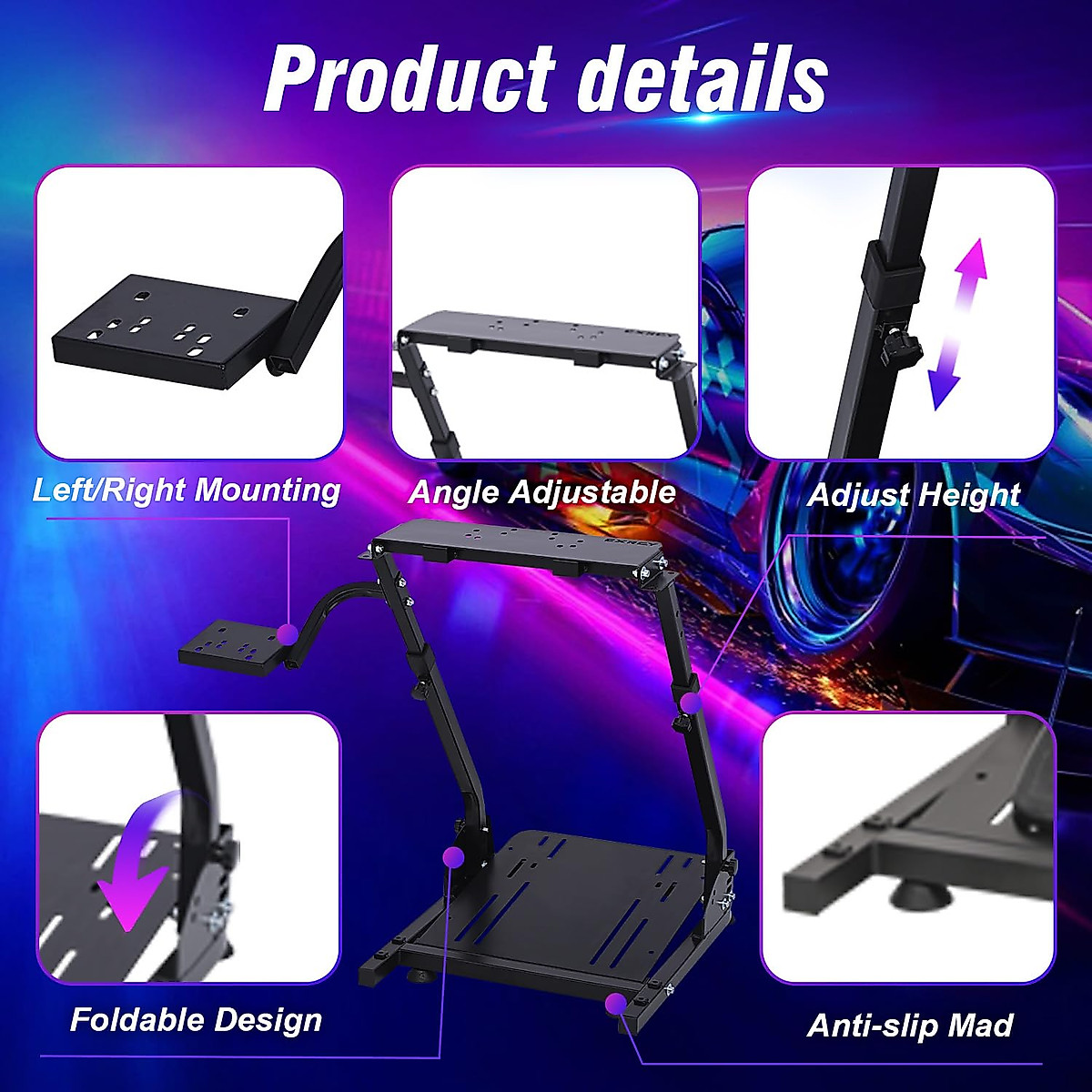 CXRCY Racing Wheel Stand Compatible with Logitech G920 G29 G27 G25 Gaming Cockpit Height Adjustable Foldable Gaming Racing Simulator Steering Wheel Stand,Wheel and Pedals Not Included