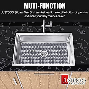 JUSTOGO Sink Protectors for Kitchen Sink, Center Drain Kitchen Sink Protector Grid Accessory 28.3''x 15.6'', Folding Sink Mats Grates for Bottom of Farmhouse Stainless Steel Porcelain Sink (1 PCS)