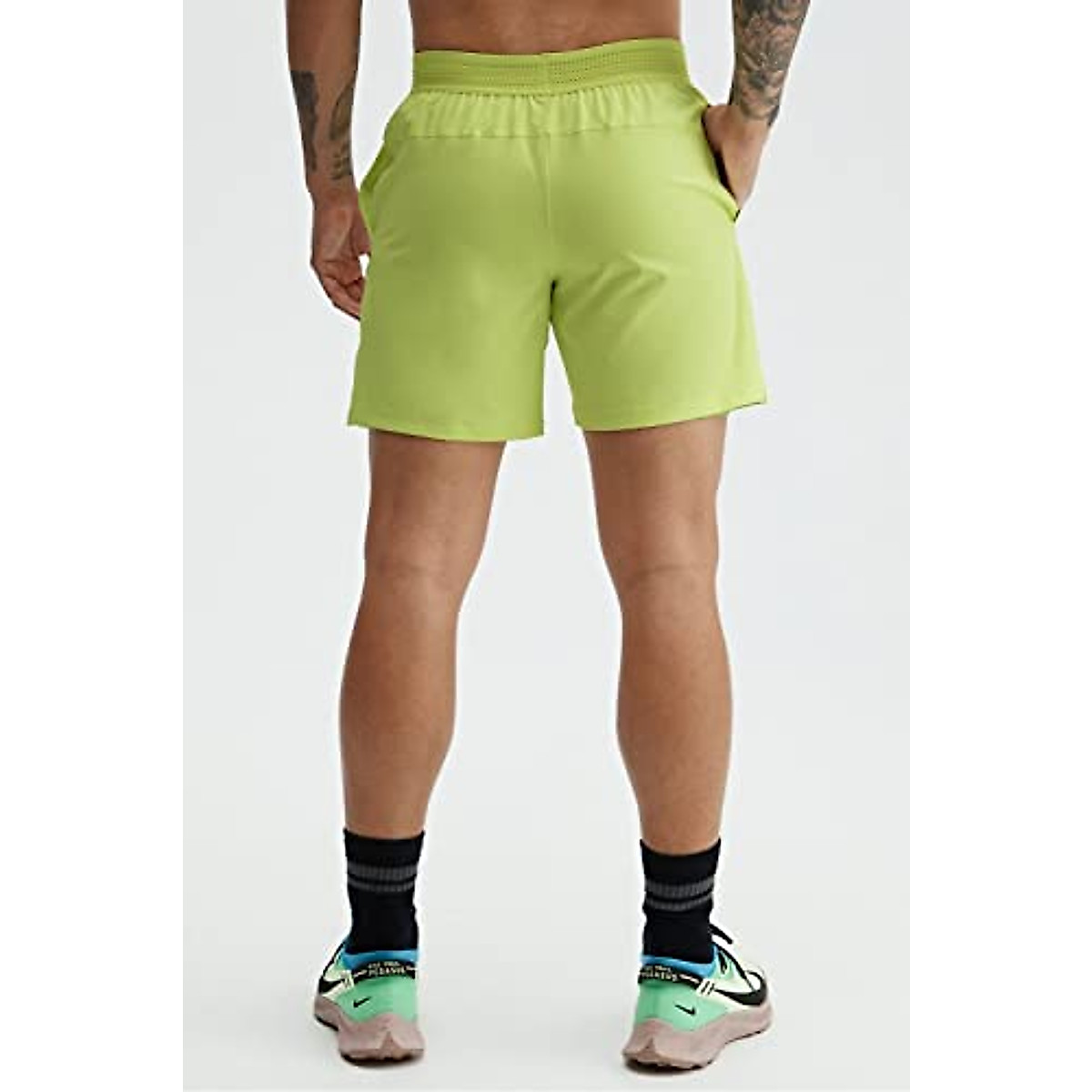 Fabletics Men's The Fundamental Short (Lined), Workout, Running, Training, Gym, Yoga, Ultra Lightweight, Athletic, 7" Inseam, M, Faded Lime