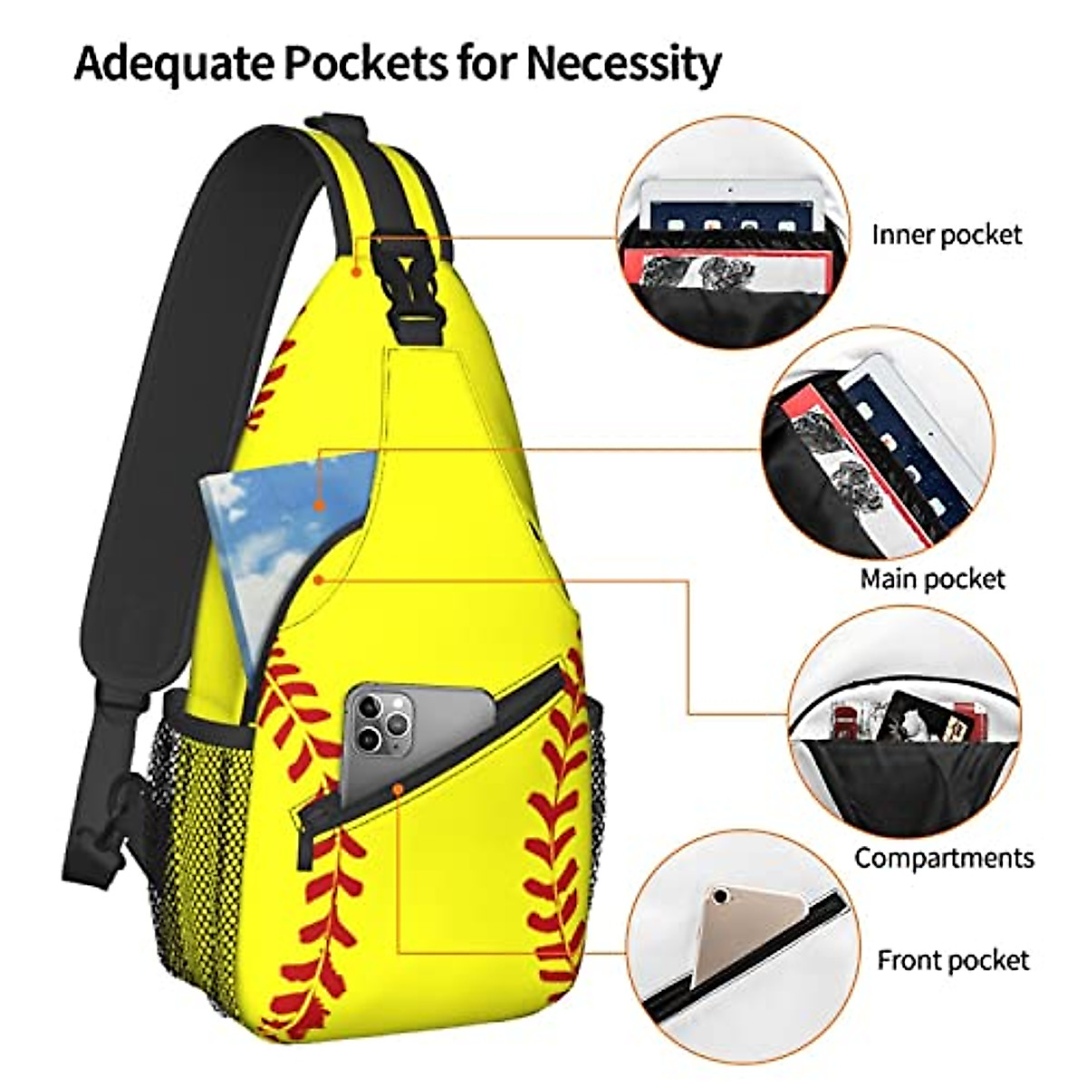 YOPIGOT Softball Print Sling Bag Chest Bag Softball Crossbody Bags For Mens Womens