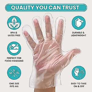 Keppi 100pcs Plastic Gloves | BPA & Latex Free | Perfect Food Handling Gloves | Food Safe Disposable Gloves for Cooking | Bulk Food Safe Gloves | One Size Great Fit