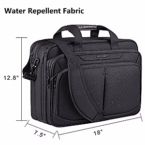 KROSER Laptop Bag Expandable Lightweight Briefcase for 17.3" Laptop Premium Business Work Bag Water-Repellent Messenger Bag with RFID Pockets for Travel/Women/Men-Black