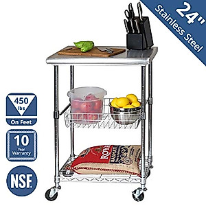 Seville Classics NSF Commercial Stainless Steel Top Work Table Island Utility Cart Prep Station, 78 for Restaurant, Kitchen, Warehouse, Garage, Hotel, Home, 55 Steel, 24" W x 20" D x 36" H