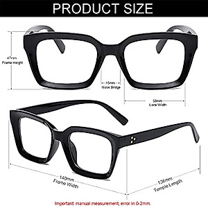 NIDOVIX Reading Glasses for Women Men, Blue Light Blocking Lens Fashion Square Frame Eyeglasses Magnifier 0.0 (Black)