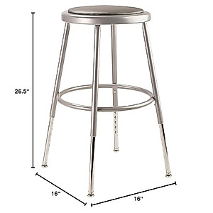 National Public Seating 6400 Series Heavy Duty 18 Inch Adjustable Height Steel Stool with Vinyl Padded Seat, Grey Frame and Legs