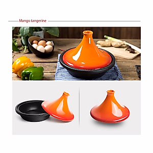 Enameled Cast Iron Tagine Moroccan with Silicone Gloves 1.7 Quart with Enamel Lid Pot Slow Cooker Tagine Pot Non-Stick Pot Without Lead Cooking Healthy Food (Orange)
