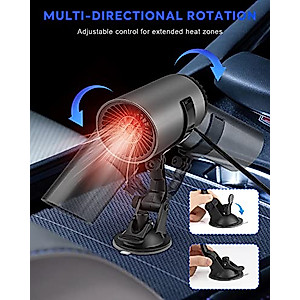 Car Heater Defroster- Portable Car Space Heater, Windshield Defroster Defogger, Heating and Cooling Fan with 12V 150W Thermostat, 3-Outlet USB Plug in Cigarette Lighter for Car SUV Truck RV Trailer