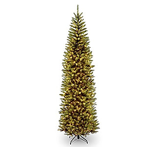 National Tree Company Artificial Pre-Lit Slim Christmas Tree, Green, Kingswood Fir, White Lights, Includes Stand, 9 Feet