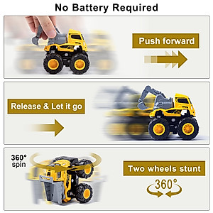 Construction Truck Toys for Boys, 4 Pack Pull Back Cars with Excavator, Mixer, Crane & Dump Trucks, Friction Powered Cars Pull and Go Toys, Kids Party Favors Gifts for Boys & Girls for Age 3+