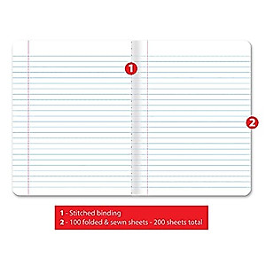 Better Office Products Composition Book Notebook - Hardcover, Wide Ruled (11/32-inch), 100 Sheet, One Subject, 9.75" x 7.5", Assorted Covers: Red, Blue, Green, Purple-4 Pack