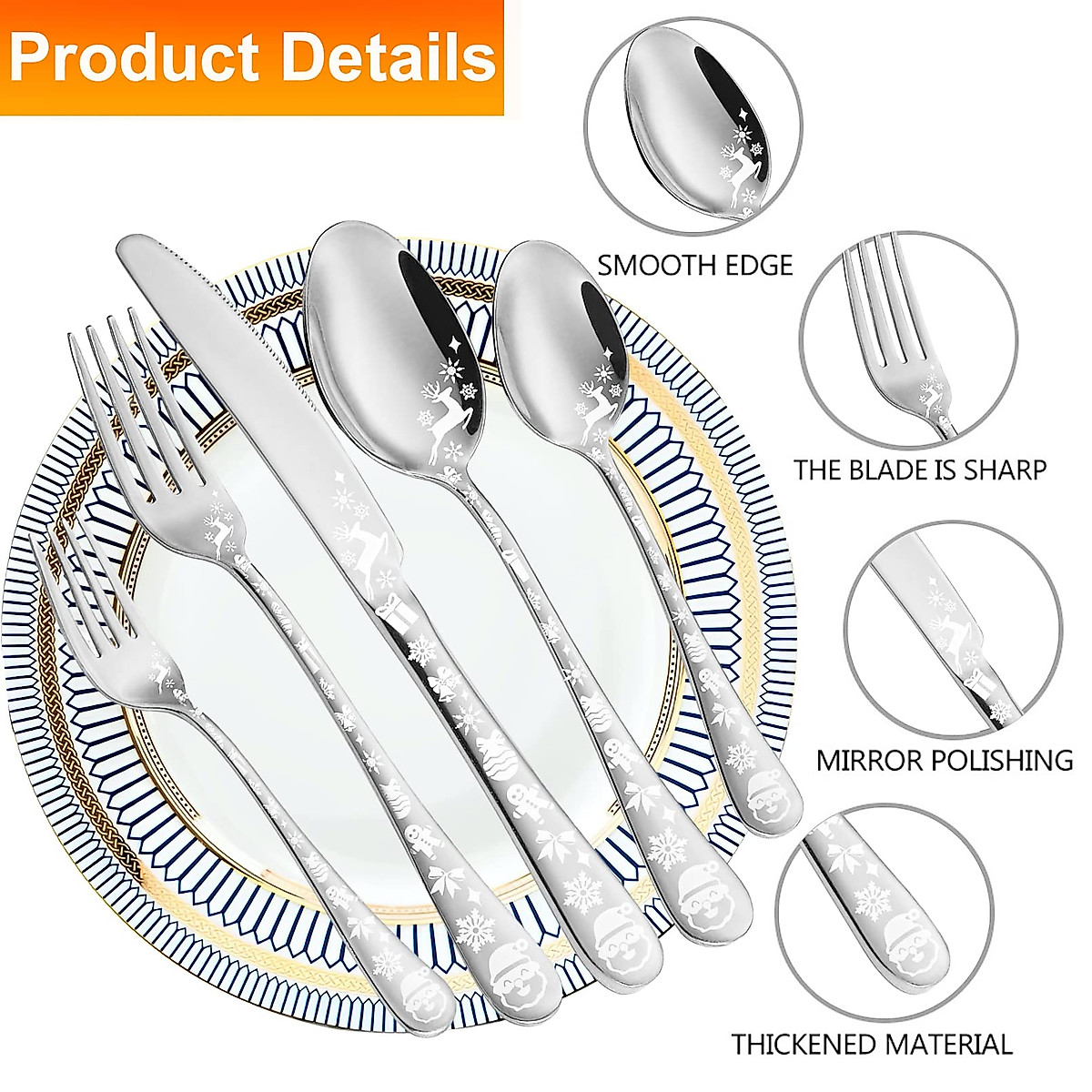 Vilihkc Christmas Style Silverware Set,20 Piece Stainless Steel Flatware Set, Kitchen Utensil Set Service for 4,Tableware Cutlery Set for Home and Restaurant,Dishwasher Safe
