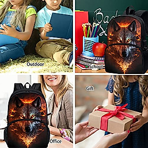 PORCLAY Fire Wolf Backpack for Kids Boys Girls Elementary Preschool Bookbag Kawaii Aesthetic Preppy Book Bag Vintage Laptop Daypack Rucksack