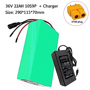 FREEDOH 36V 22Ah 10S9P E-Bike Battery Pack 22000mAh 750W Lithium Battery for Ebike Mountain Bike Electric Tools Electric Scooters Power Wheelchairs with BMS + 42V Charger,Xt60 Plug