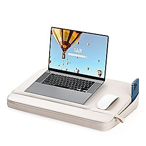 SAIJI Laptop Lap Desk, Ultra Lightweight Portable Lap Desk with Pillow Cushion, Fit up to 17” Laptop & MacBookAir with Side Pocket, Rails for Airflow, Computer Laptop Stand Desk for Couch, Bed & Chair