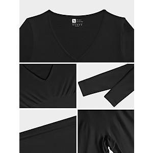 HYZ Women's Sexy Bodycon V Neck Long Sleeve High Stretchy Party One Piece Jumpsuit Black