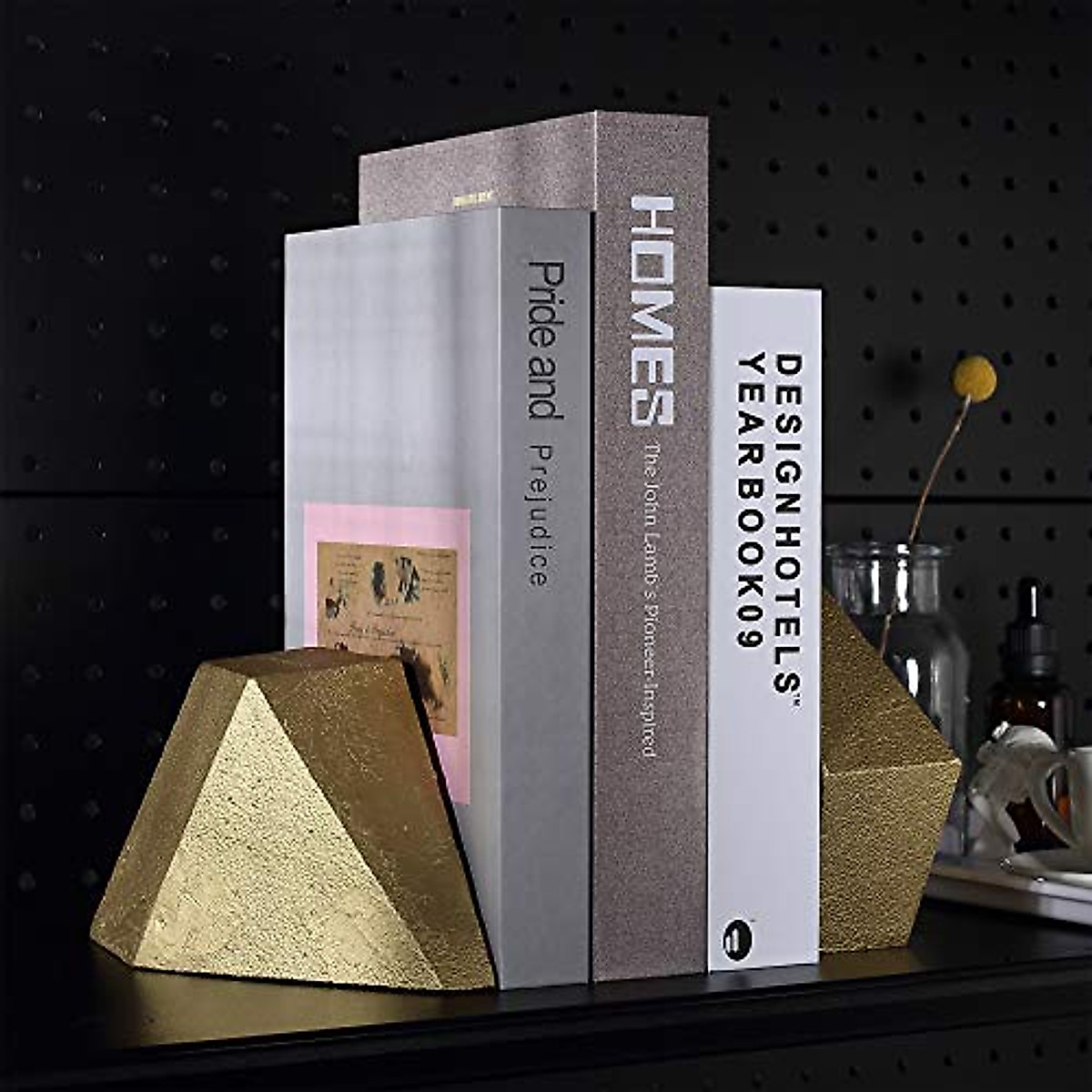 Ambipolar Decorative Gold Cast Iron Bookends, Home Decorative Bookends for Heavy Books, Abstract Bookends for Bookshelves, Office Desk, Living Room Decor
